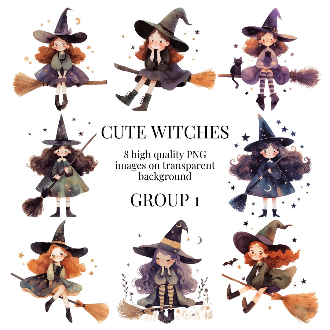 Cute Witches Clipart | High-quality Transparent PNG | Watercolor ...