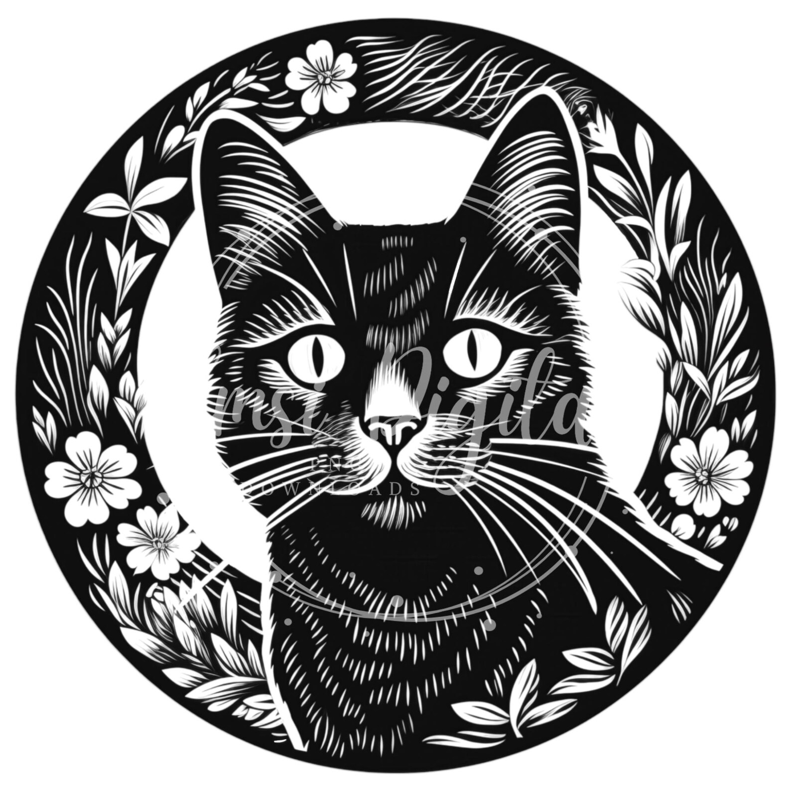 Linocut Print Cat Clipart | Transparent PNG | High-quality Watercolor ...