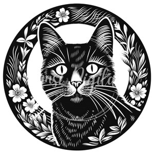 Linocut Print Cat Clipart | Transparent PNG | High-quality Watercolor ...