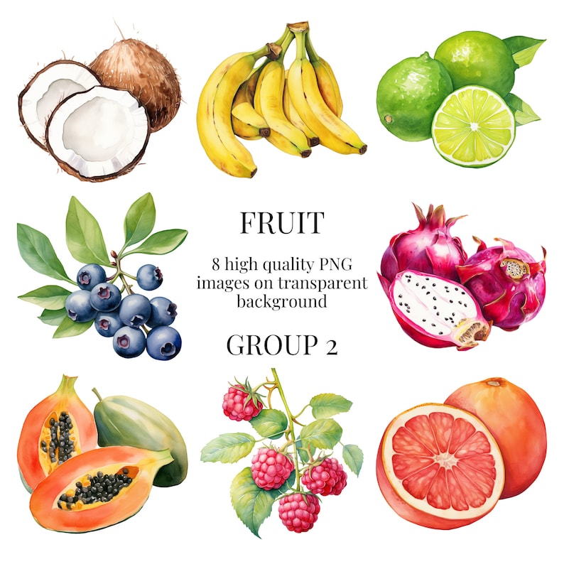 Fruit Clip Art | Transparent PNG | Watercolor Illustration | Kitchen ...