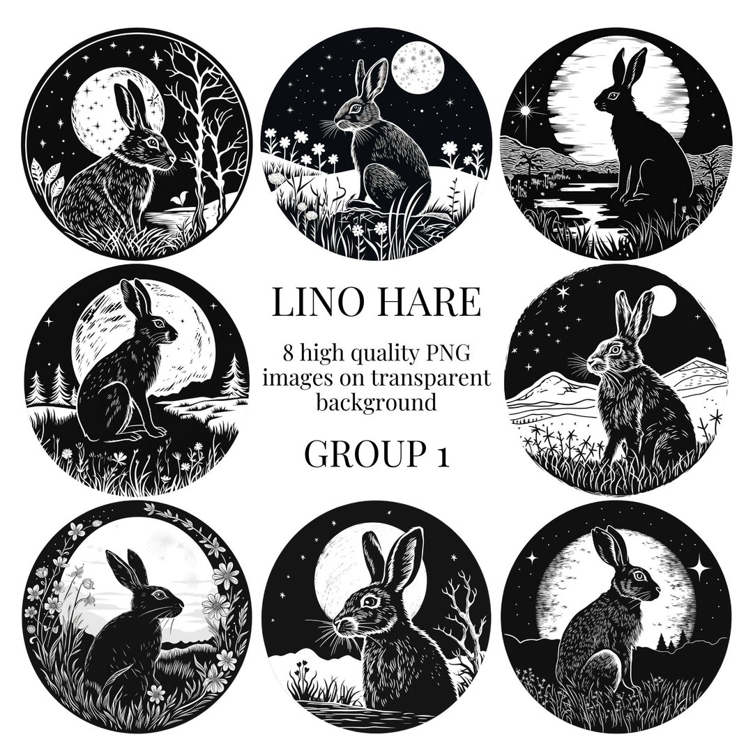 Lino Print Hare Clipart Transparent PNG High-quality Watercolor ...