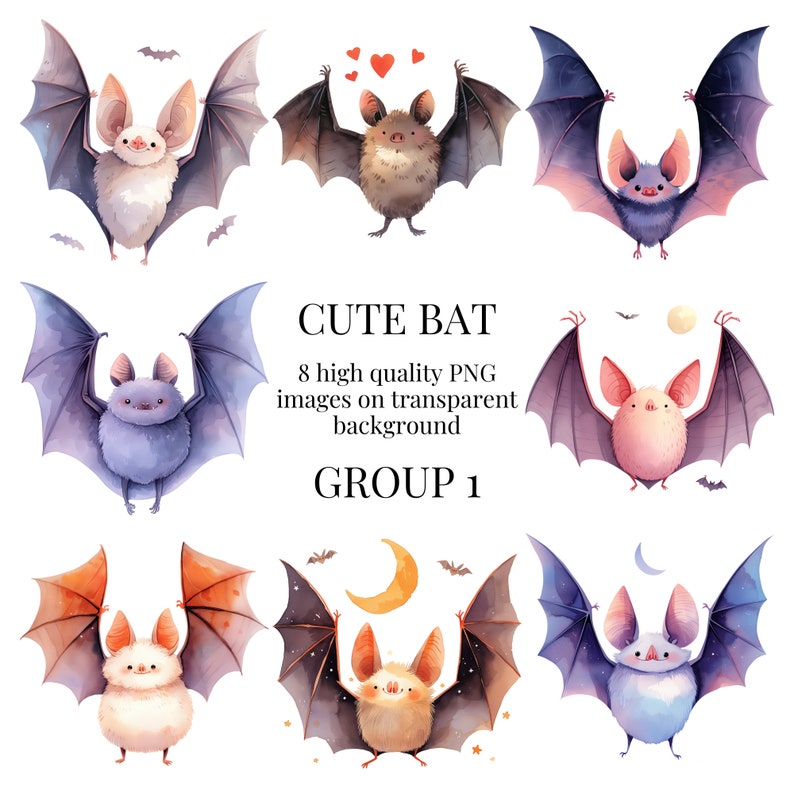 Cute Bat Clipart | High-quality Transparent PNG | Watercolor ...
