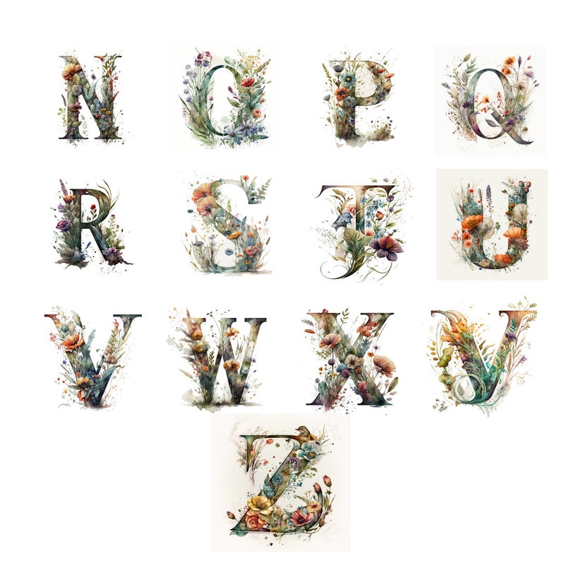 Wild Flower Monogram Alphabet-clipart- Digital Download-png Cut File-52 ...