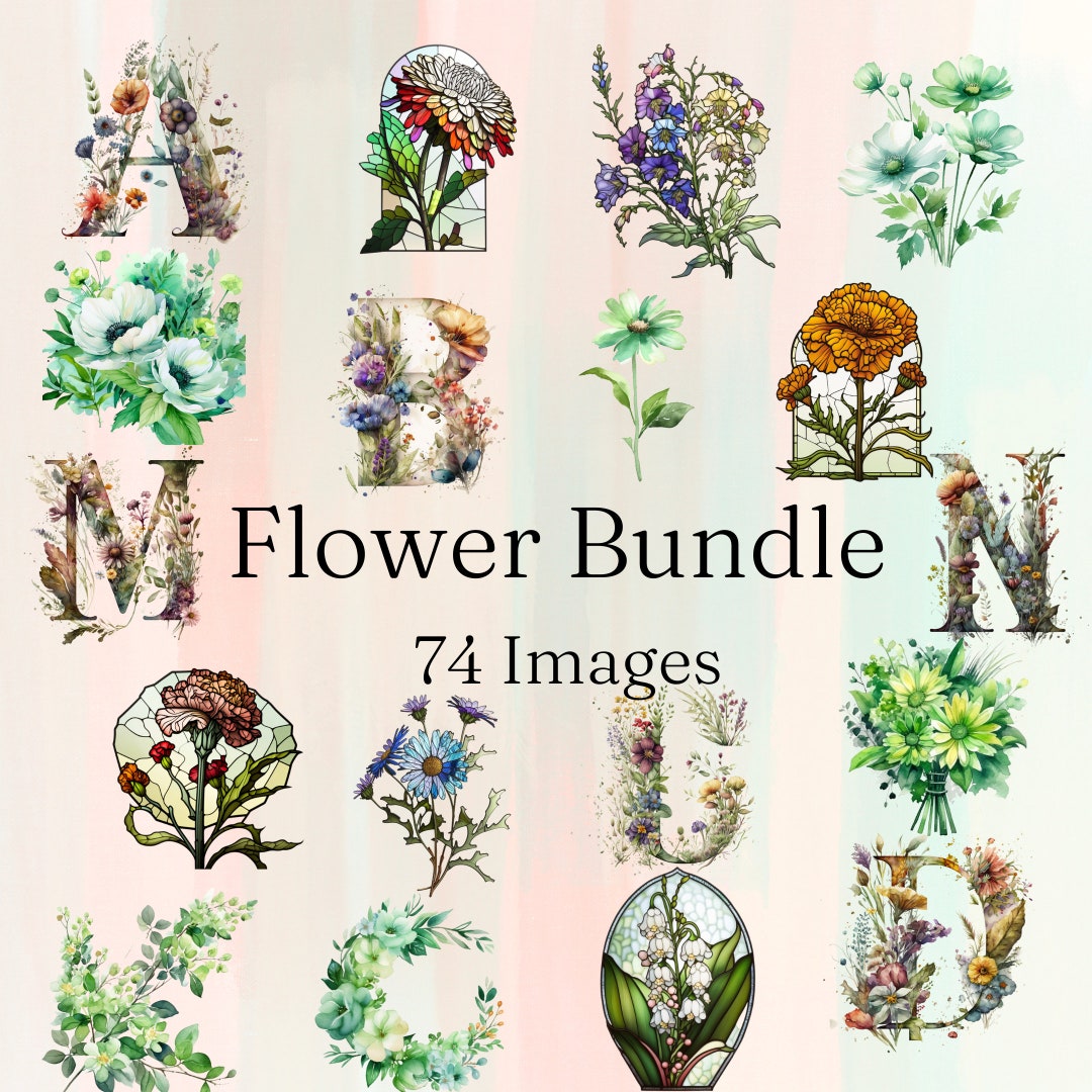 Flower Bundle Clipart, 74 Digital Image Pngs, Stained Glass Birth ...