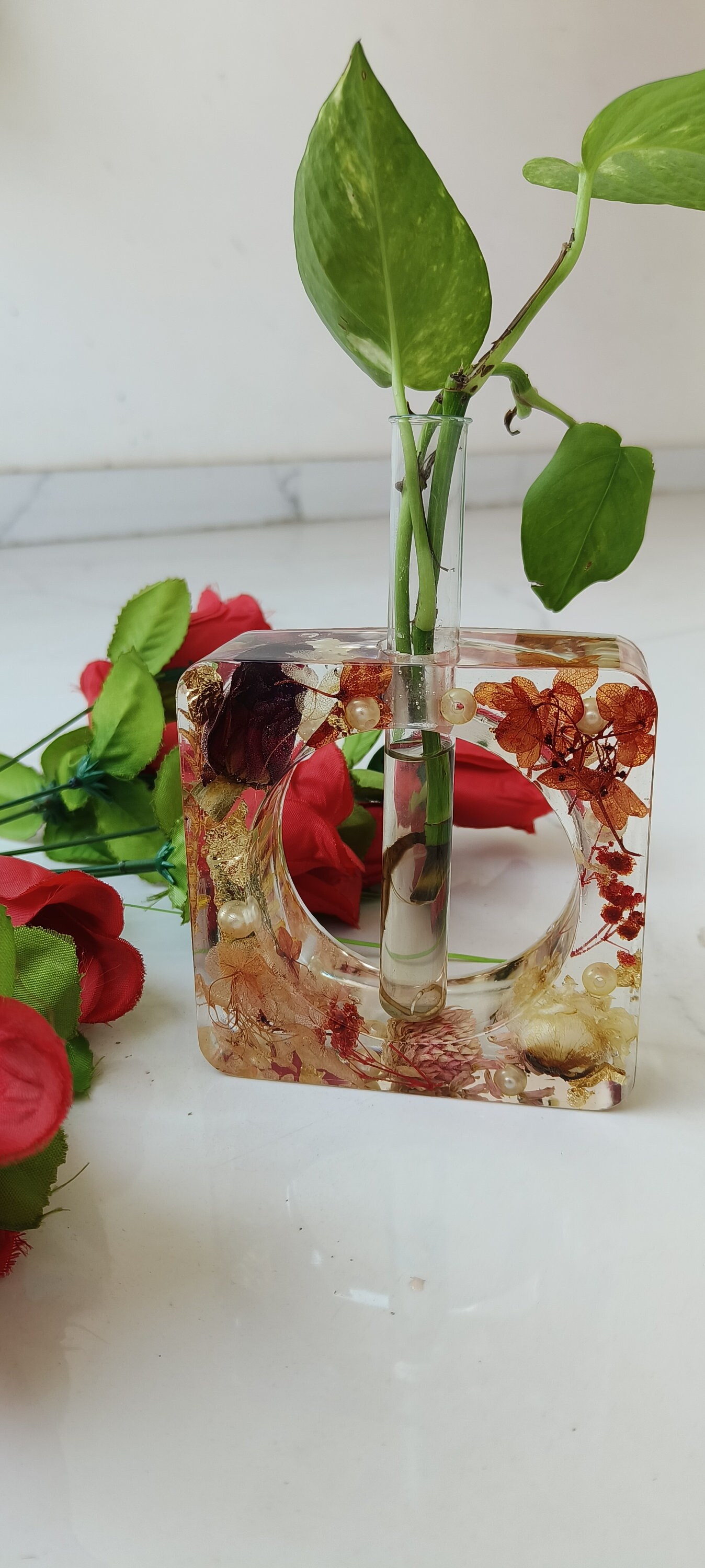 Resin Flower Preservation, Planter, Resin Planter, Handmade Home Decor ...
