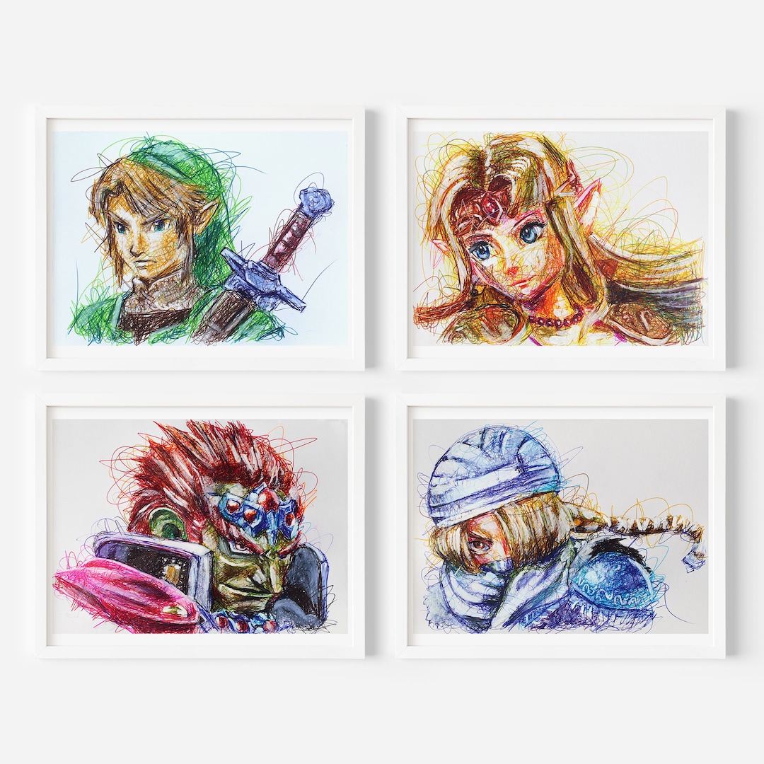 Legend of Zelda Ballpoint Pen Print Set, Video Game Art Decor, Nintendo ...