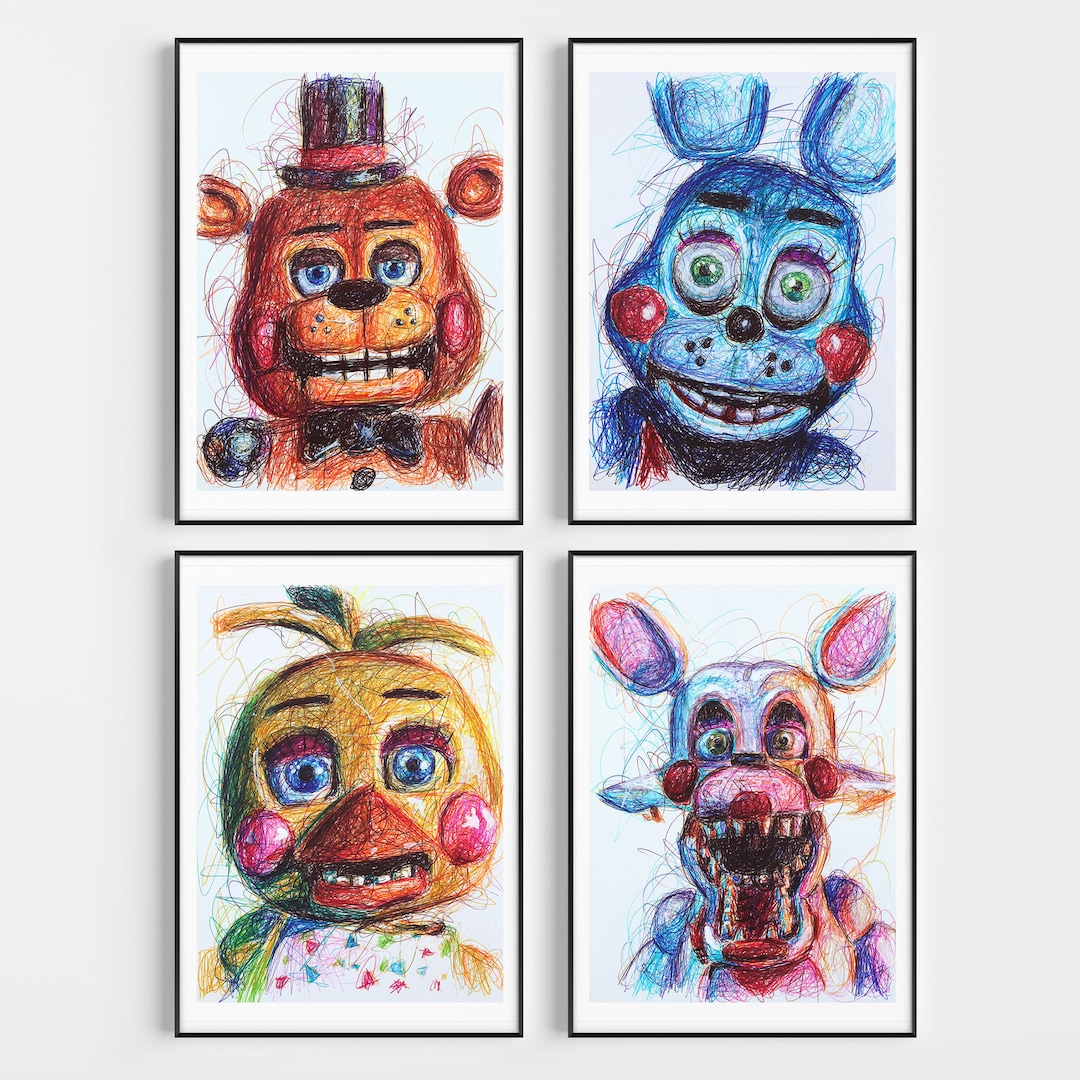 Five Nights at Freddys Ballpoint Pen Print Set, 4 Prints, Video Game ...