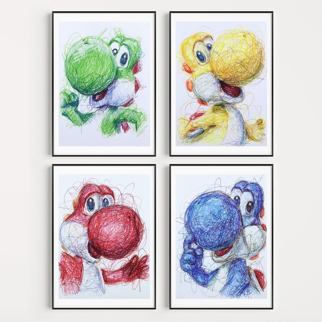 Yoshi Primary Colors Set, Ballpoint Pen Art, Yoshi's Island Artwork ...