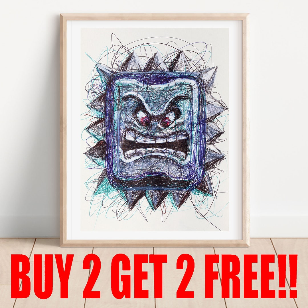 Thwomp Ballpoint Pen Print, Buy 2 Get 2 FREE, Super Mario Art, Nintendo ...