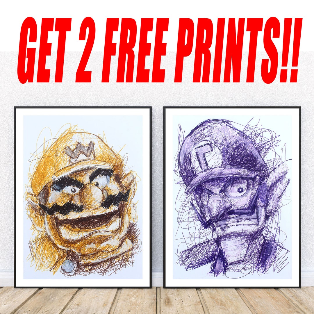 Wario and Waluigi Ballpoint Pen Print Set, GET 2 FREE PRINTS, Video ...