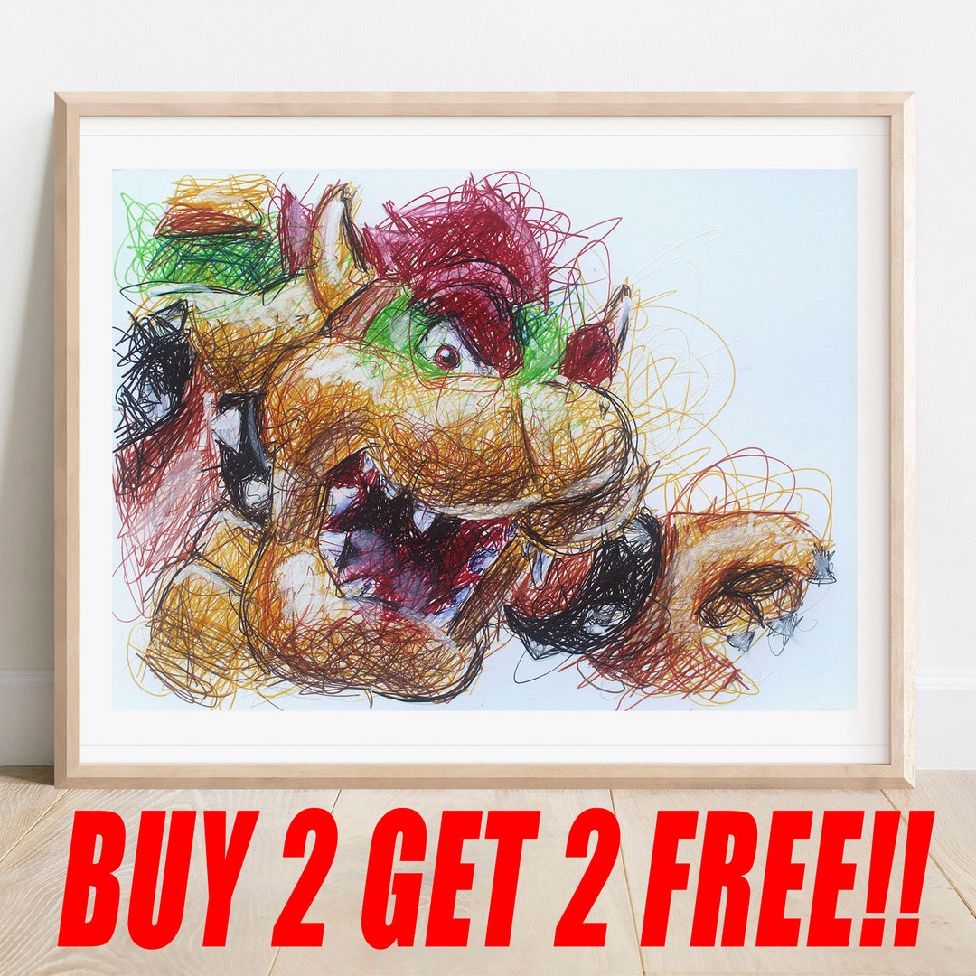 Bowser Ballpoint Pen Print, Buy 2 Get 2 FREE, Jack Black Art, Mario ...