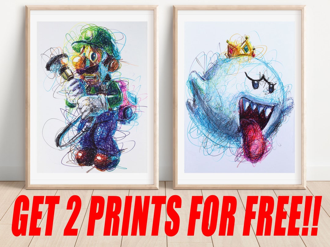 Luigi and King Boo Ballpoint Pen Print Set GET 2 FREE PRINTS - Etsy