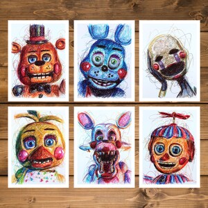 Five Nights at Freddy's 2, 6 Print Set, FNAF 2 Artwork, Video Game Art ...