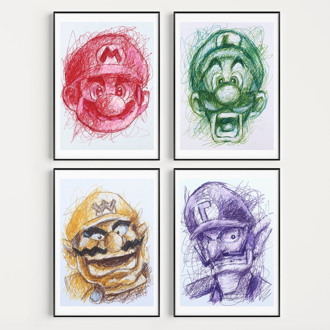 Mario Bros Ballpoint Print Set, Video Game Art, Super Mario Art Prints ...