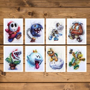 Super Mario Henchman Ballpoint Pen Print Set, Super Mario Villains Art ...