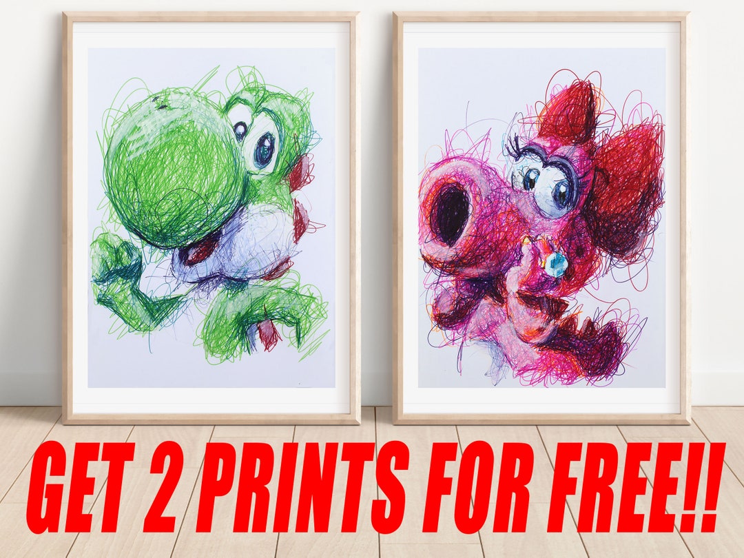 Yoshi and Birdo Ballpoint Pen Print Set GET 2 FREE PRINTS - Etsy