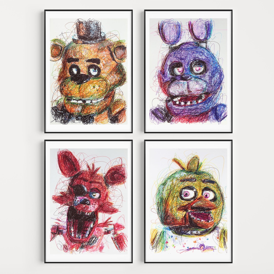 Five Nights at Freddy's Ballpoint Pen Print Set, Video Game Art, FNAF ...