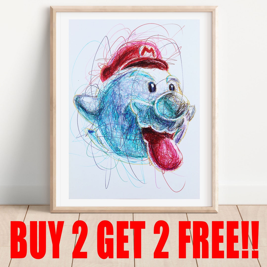 Mario Boo Ballpoint Pen Art Print, BUY 2 GET 2 FREE, Super Mario Art ...