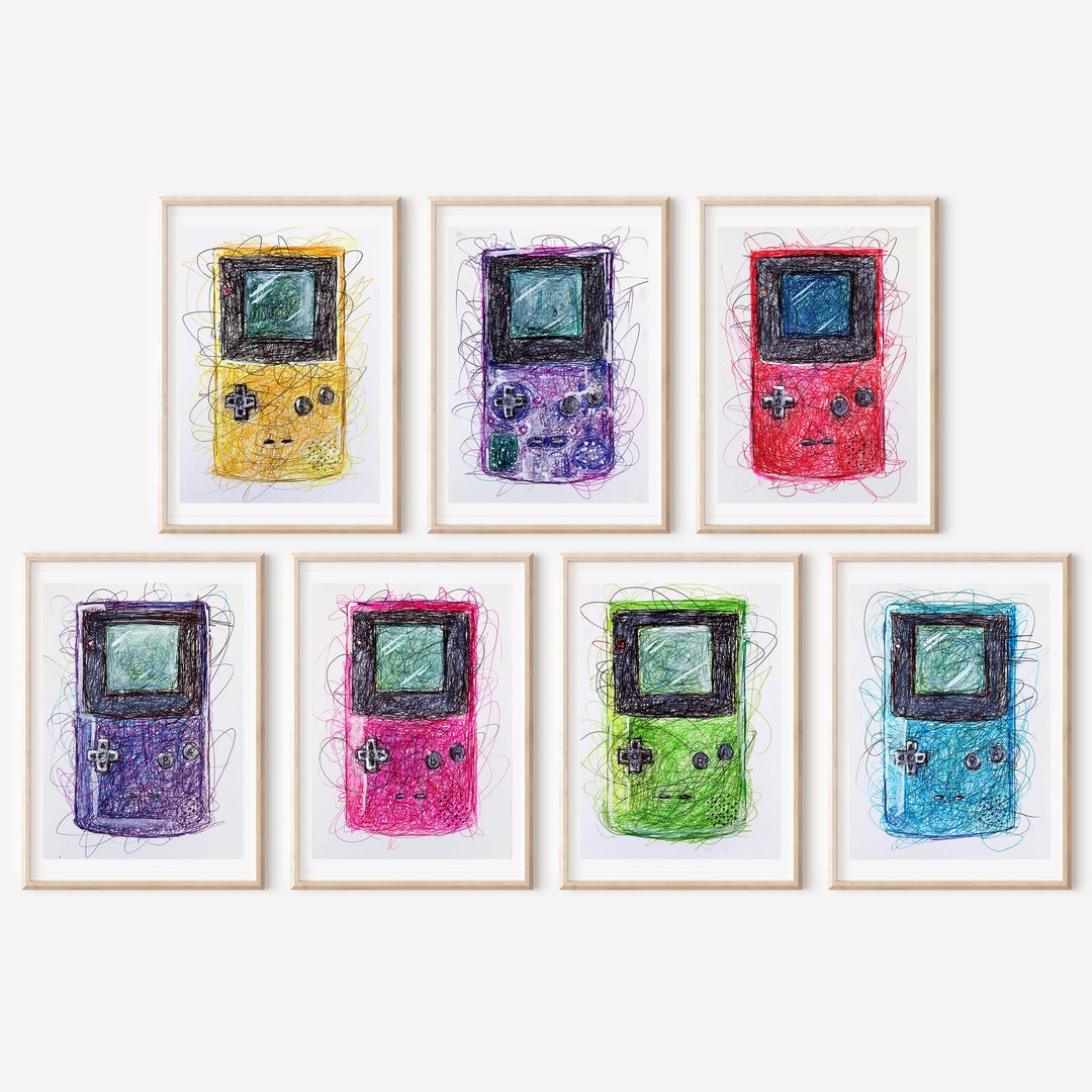 Gameboy Color Ballpoint Pen Print Set, Video Game Art, Nintendo Art ...