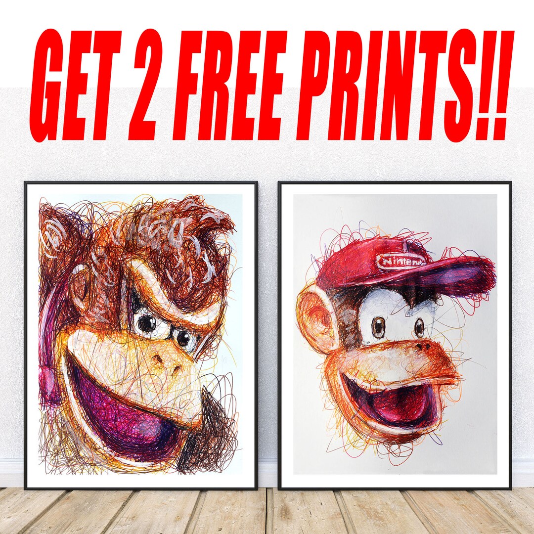 Donkey Kong and Diddy Kong Ballpoint Pen Print, GET 2 FREE PRINTS ...