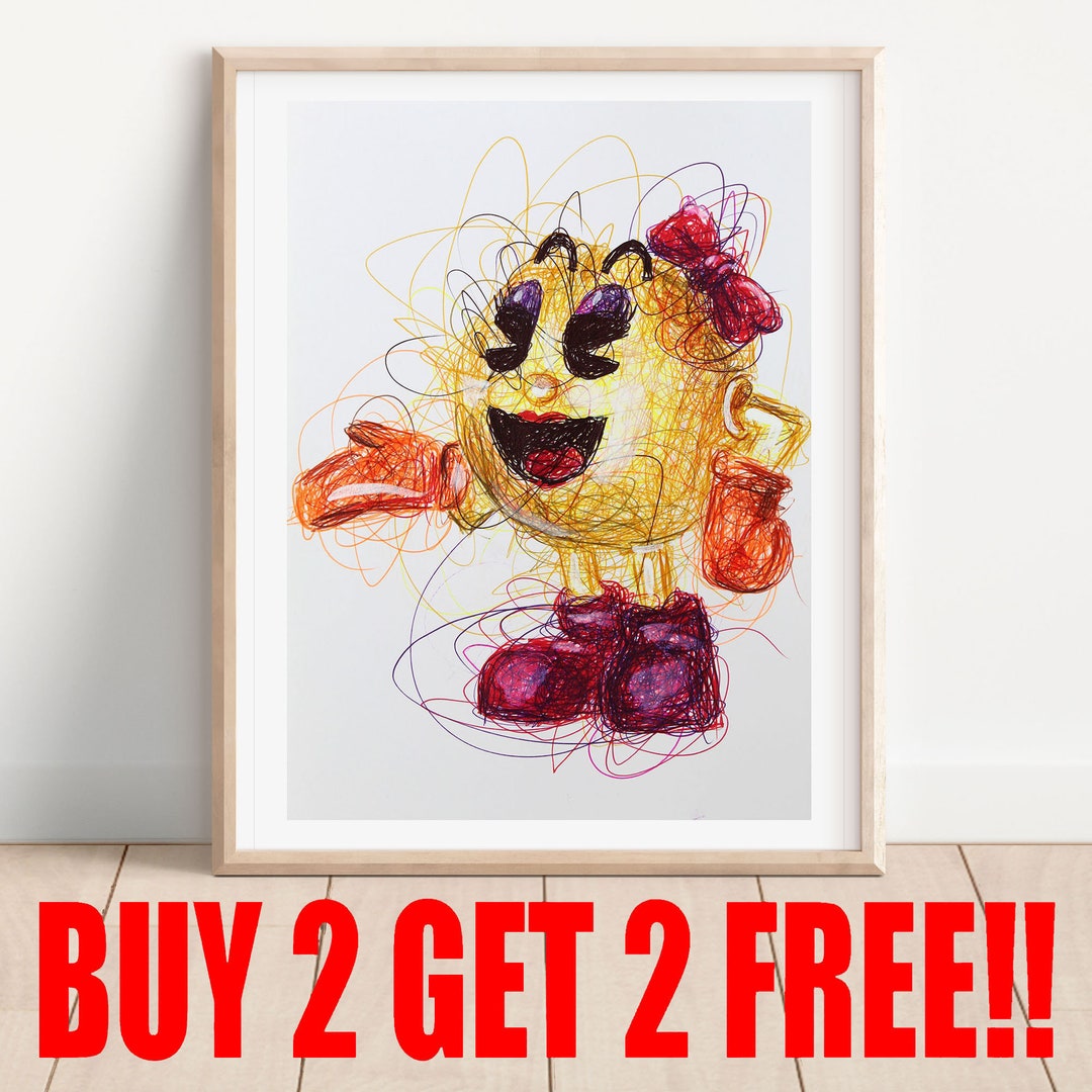 Ms. Pacman Ballpoint Pen Print, Buy 2 Get 2 FREE, Nintendo Artwork ...