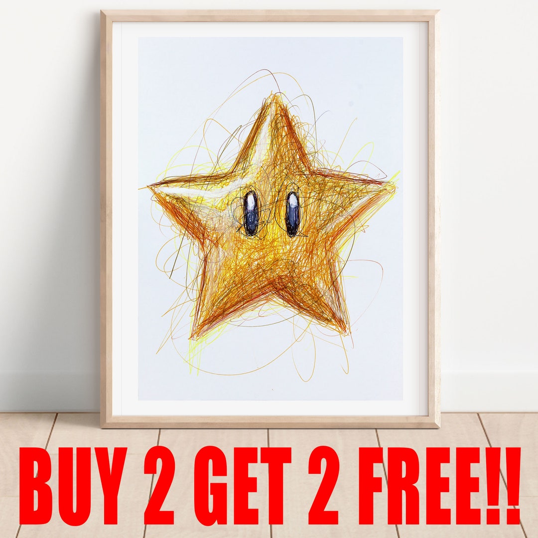 Star Power up Ballpoint Pen Art Print, BUY 2 GET 2 FREE, Super Mario ...