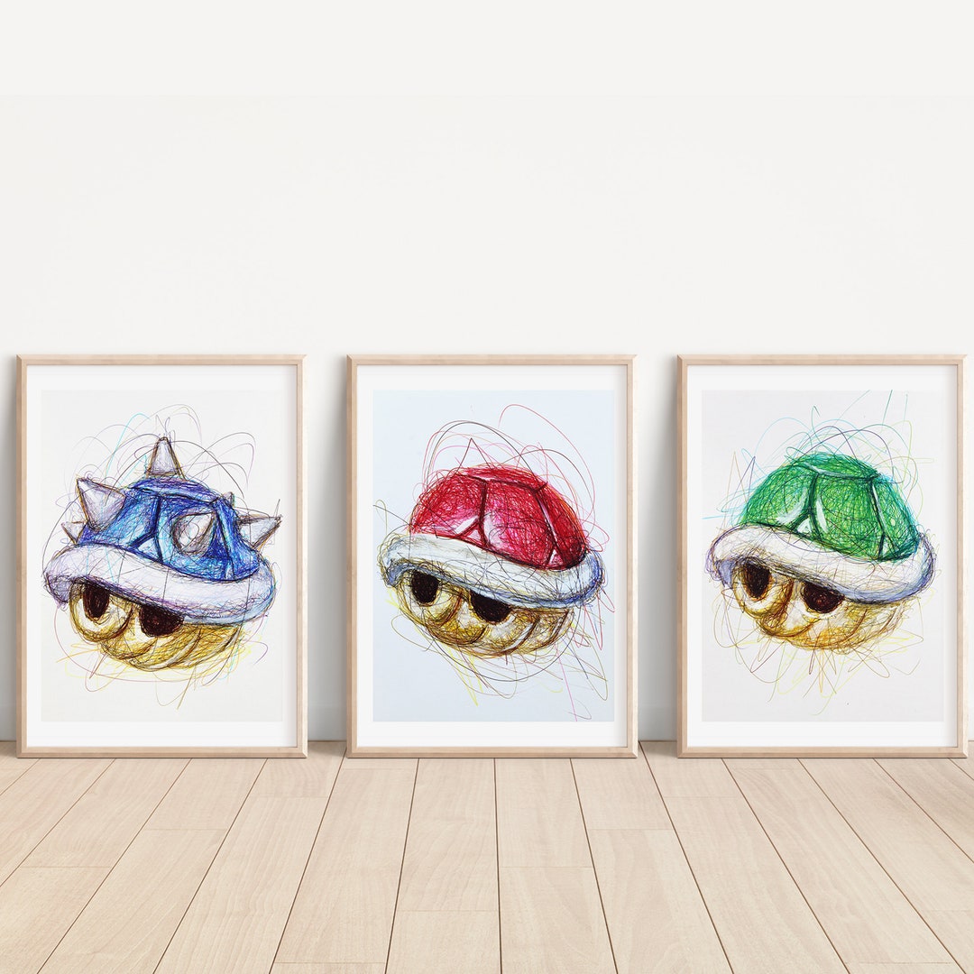 Super Mario Shells Ballpoint Pen Print Set, 3 Prints, Mario Kart Art ...
