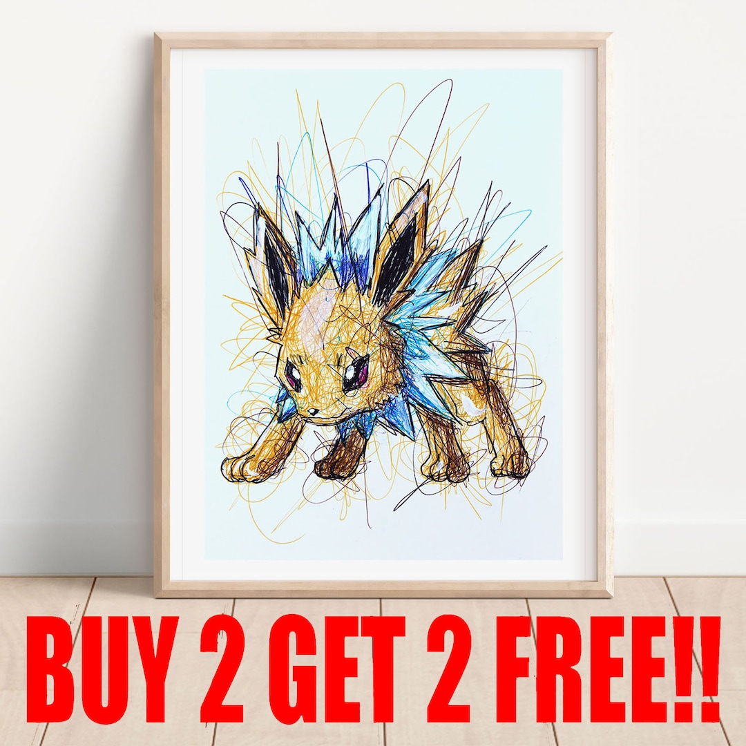 Jolteon Ballpoint Pen Print, Buy 2 Get 2 FREE, Poke Art Poster ...