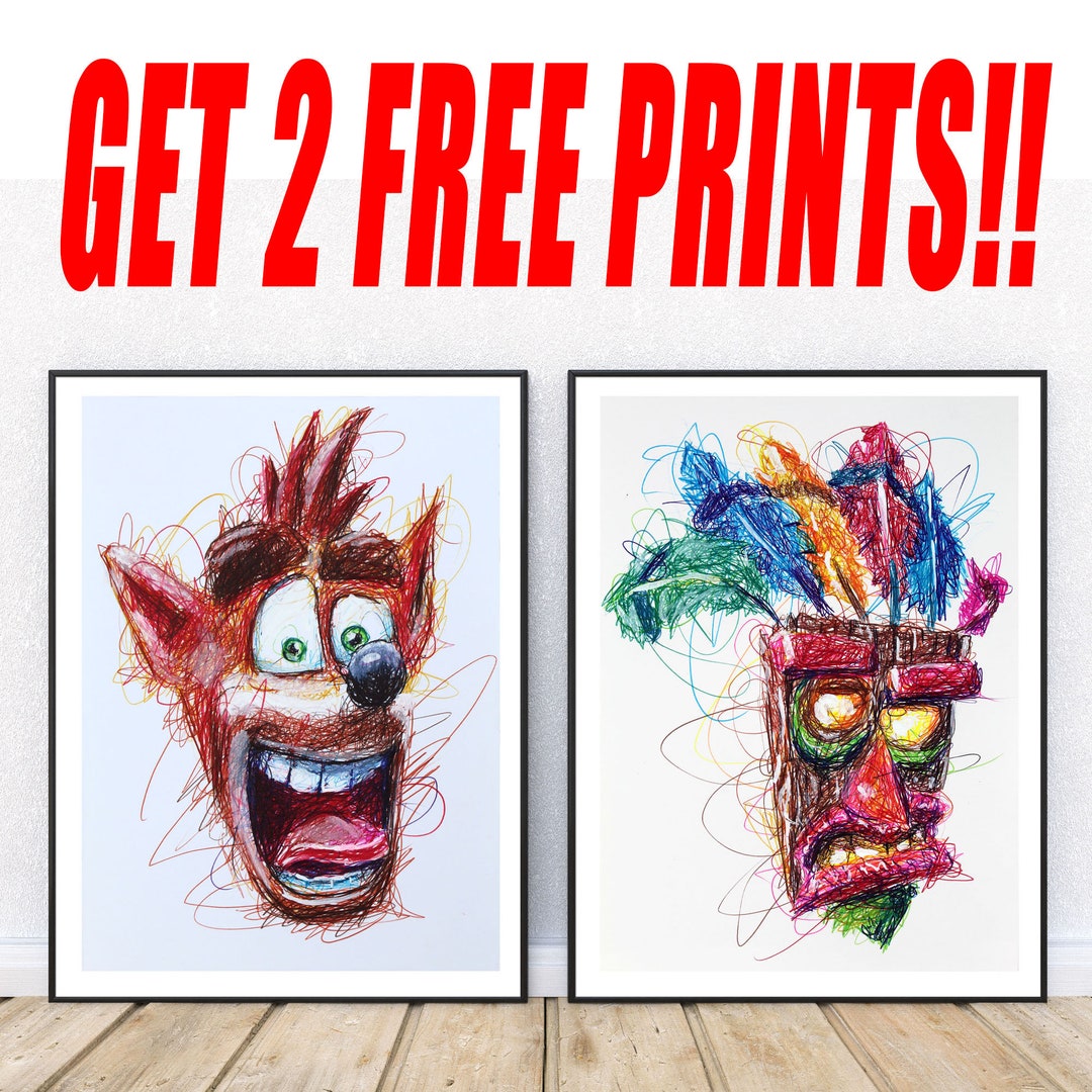 Crash B. and Tiki Mask Ballpoint Pen Print Set, GET 2 FREE PRINTS ...