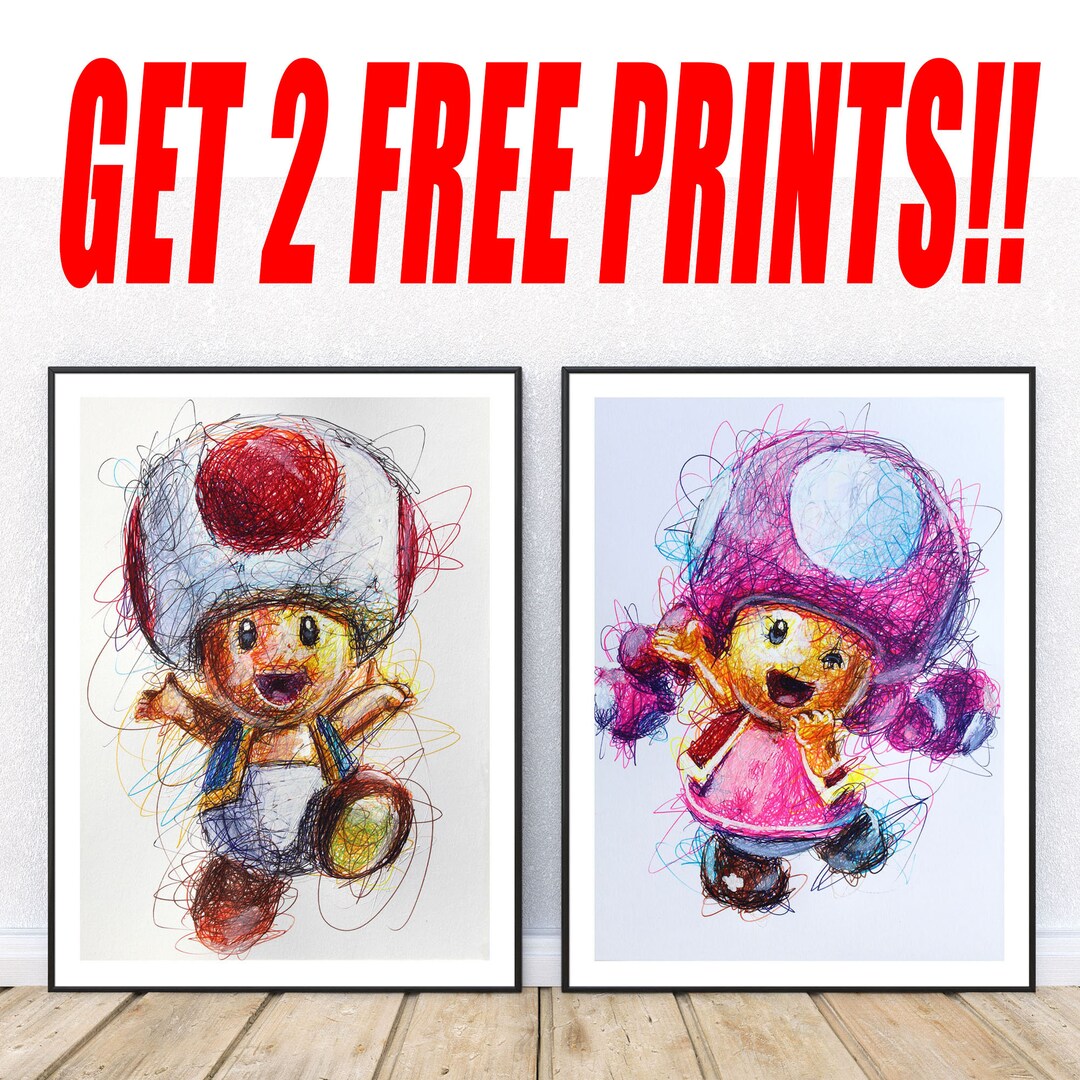Toad and Toadette Ballpoint Pen Print Set, GET 2 FREE PRINTS, Nintendo ...