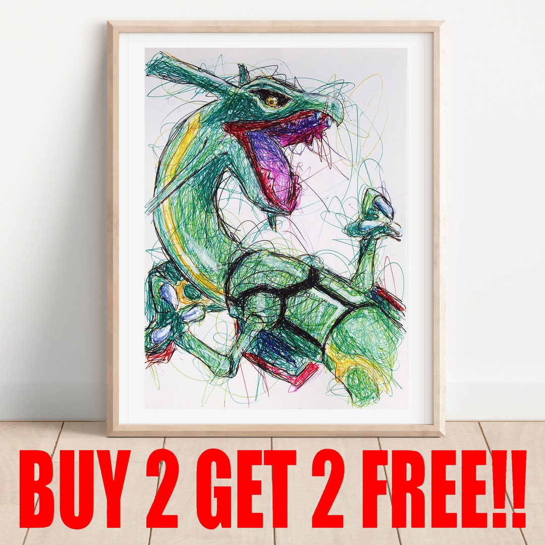 Ray Quaza Ballpoint Pen Print, Buy 2 Get 2 FREE, Poke Art Print, Video ...