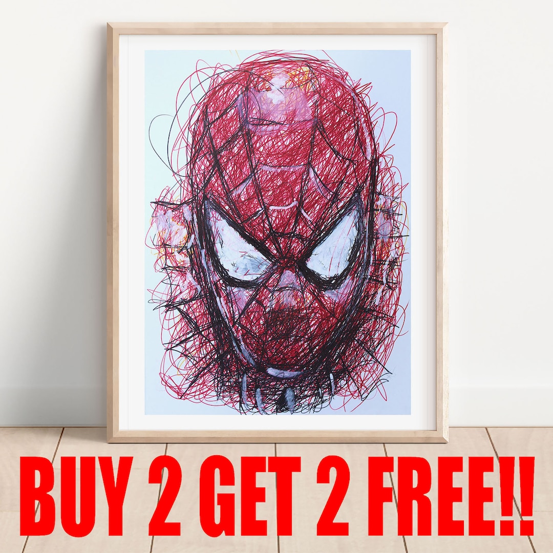 Spiderman Ballpoint Pen Print, Buy 2 Get 2 FREE, Avengers Art Poster ...