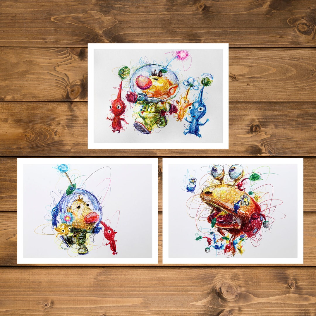 Pikmin Ballpoint Pen Print Set, Video Game Art, Nintendo Art Prints ...