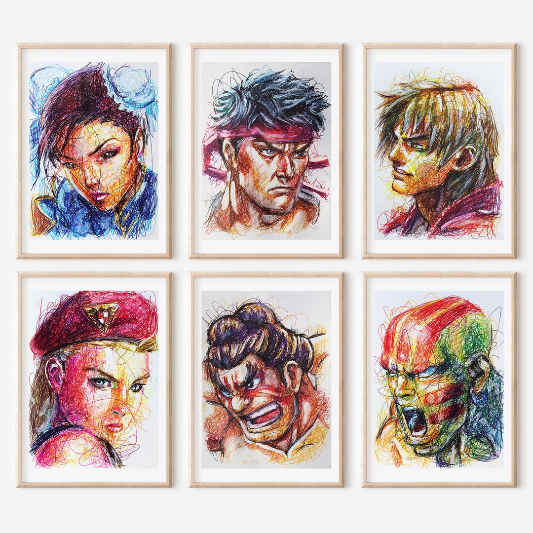 Street Fighter Ballpoint Pen Print Set, Arcade Art Posters, Gamer Room ...