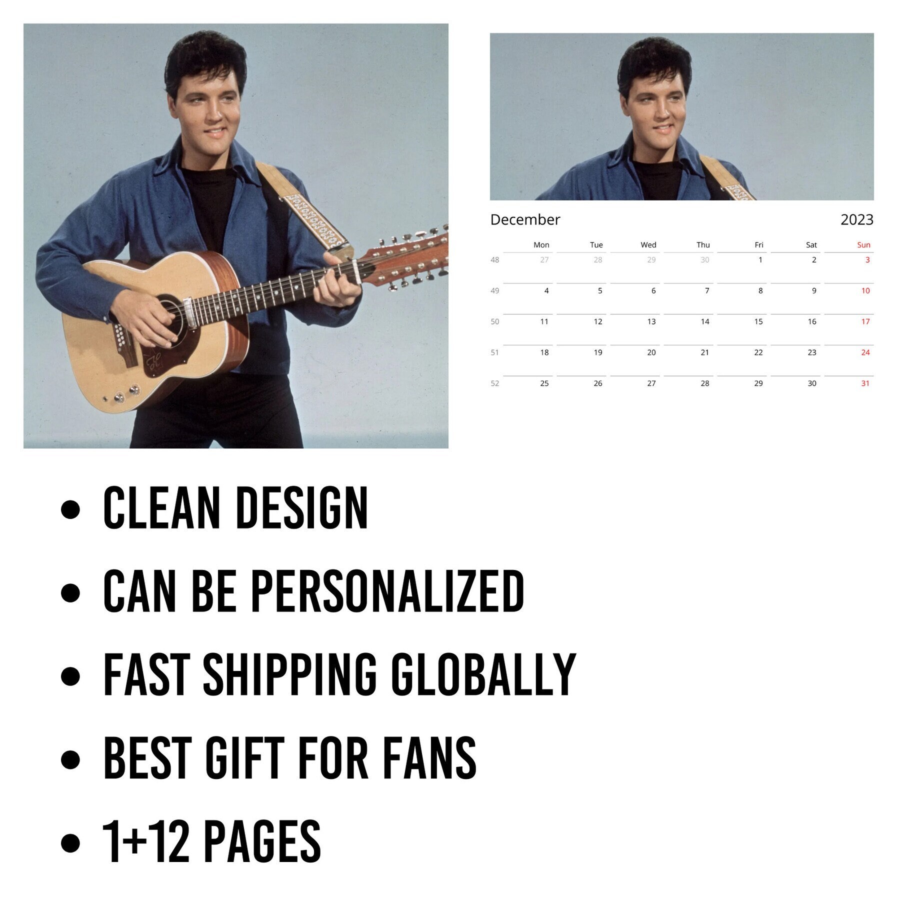 Elvis 2024 Calendar, Presley 2024 Wall Calendar, The Hillbilly Cat ...