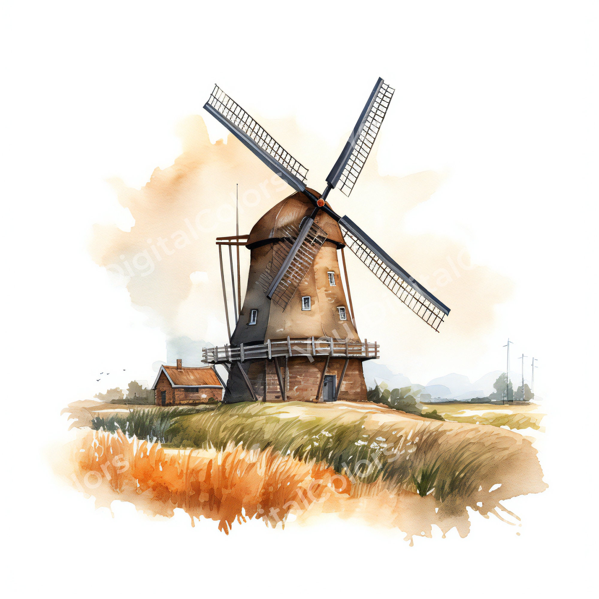 Watercolor Windmill Clipart Bundle 10 High Quality Windmill - Etsy