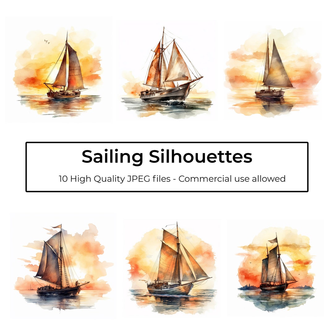 Sailboat Clipart Bundle 10 High Quality Watercolor Drawings of Sail ...