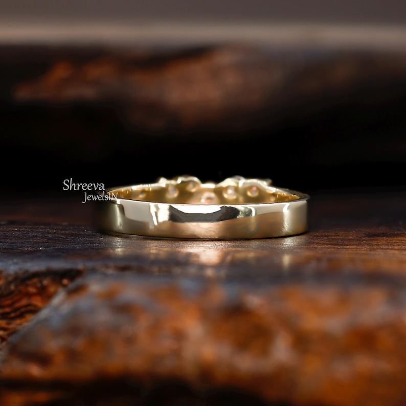 Wide Cigar Band Scattered Diamond Ring Flush Set Cluster Moissanite ...