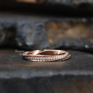 Twisted Wedding Band Full Eternity Moissanite Band Braided Mobius Ring 10K Gold Stacking Band ...