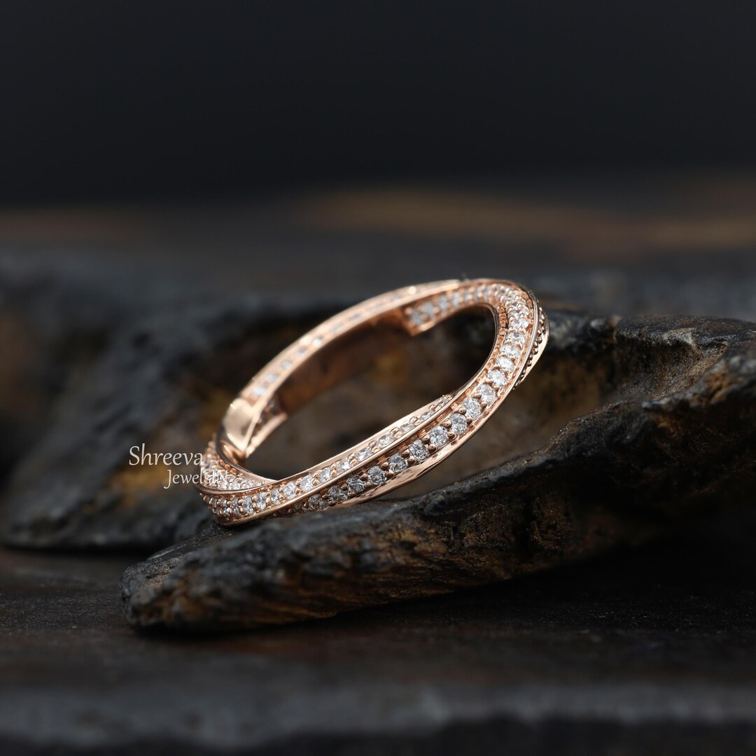 Twisted Wedding Band Full Eternity Moissanite Band Braided Mobius Ring ...