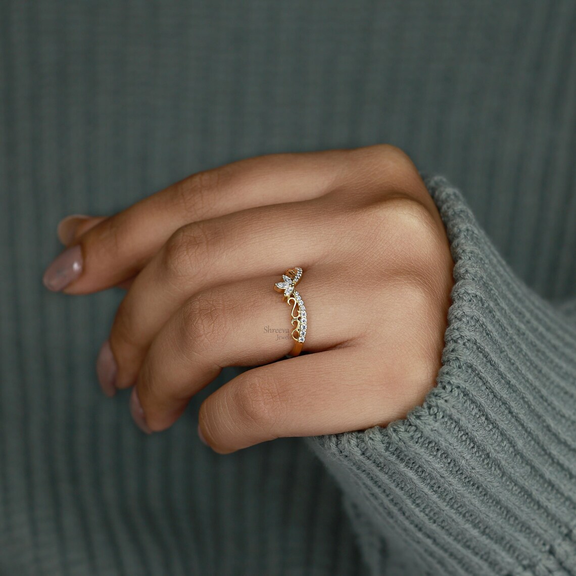Vintage Tiara Ring Marquise and Round Moissanite Ring Unique Tiara ...
