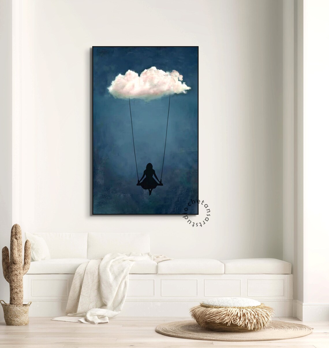 Large White Cloud Wall Art Cloudy Sky Painting Vintage Blue - Etsy
