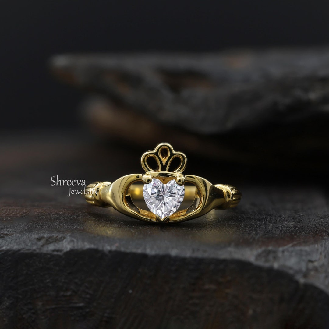 Celtic Claddagh Ring 0.5CT Heart Cut Moissanite Ring Irish Celtic Ring ...