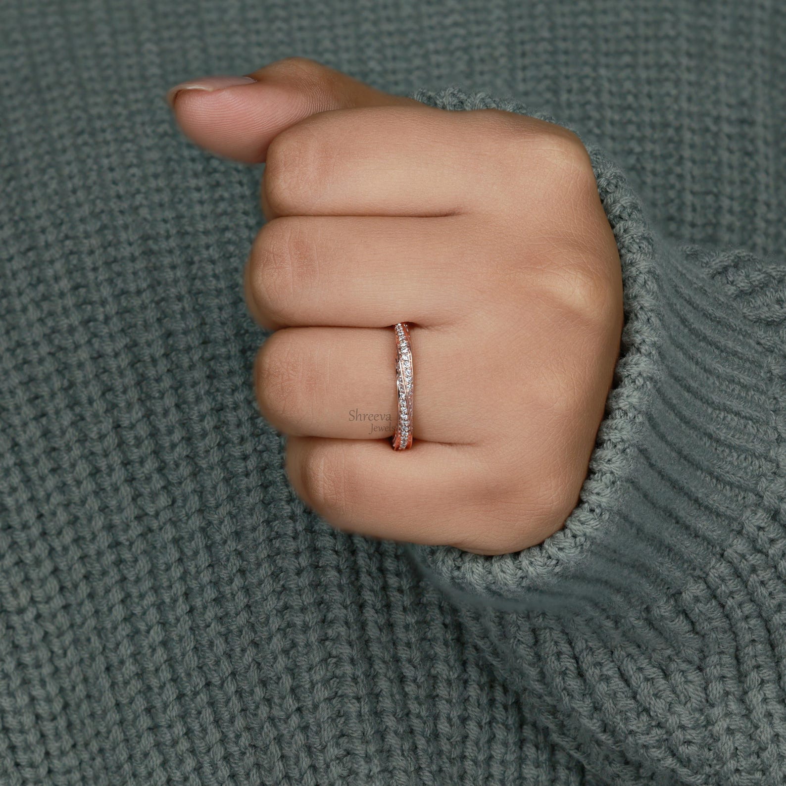 Twisted Wedding Band Full Eternity Moissanite Band Braided Mobius Ring ...