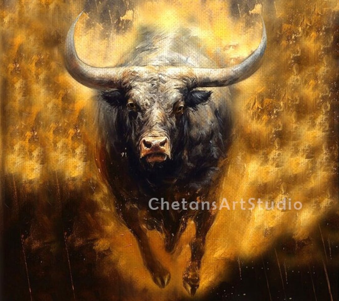 Classical Bull Oil Painting on Canvas Original Running Bull Art Large ...