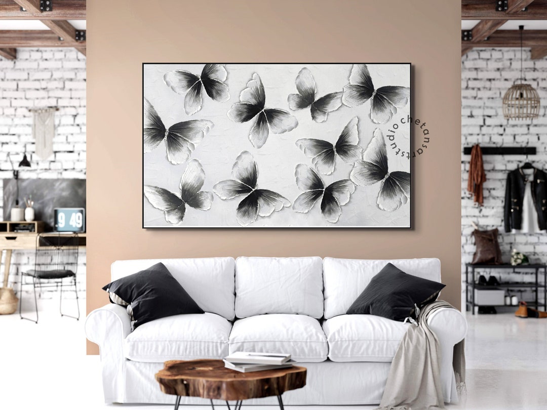 3D Texture Butterfly Painting Black and White Butterfly Art - Etsy