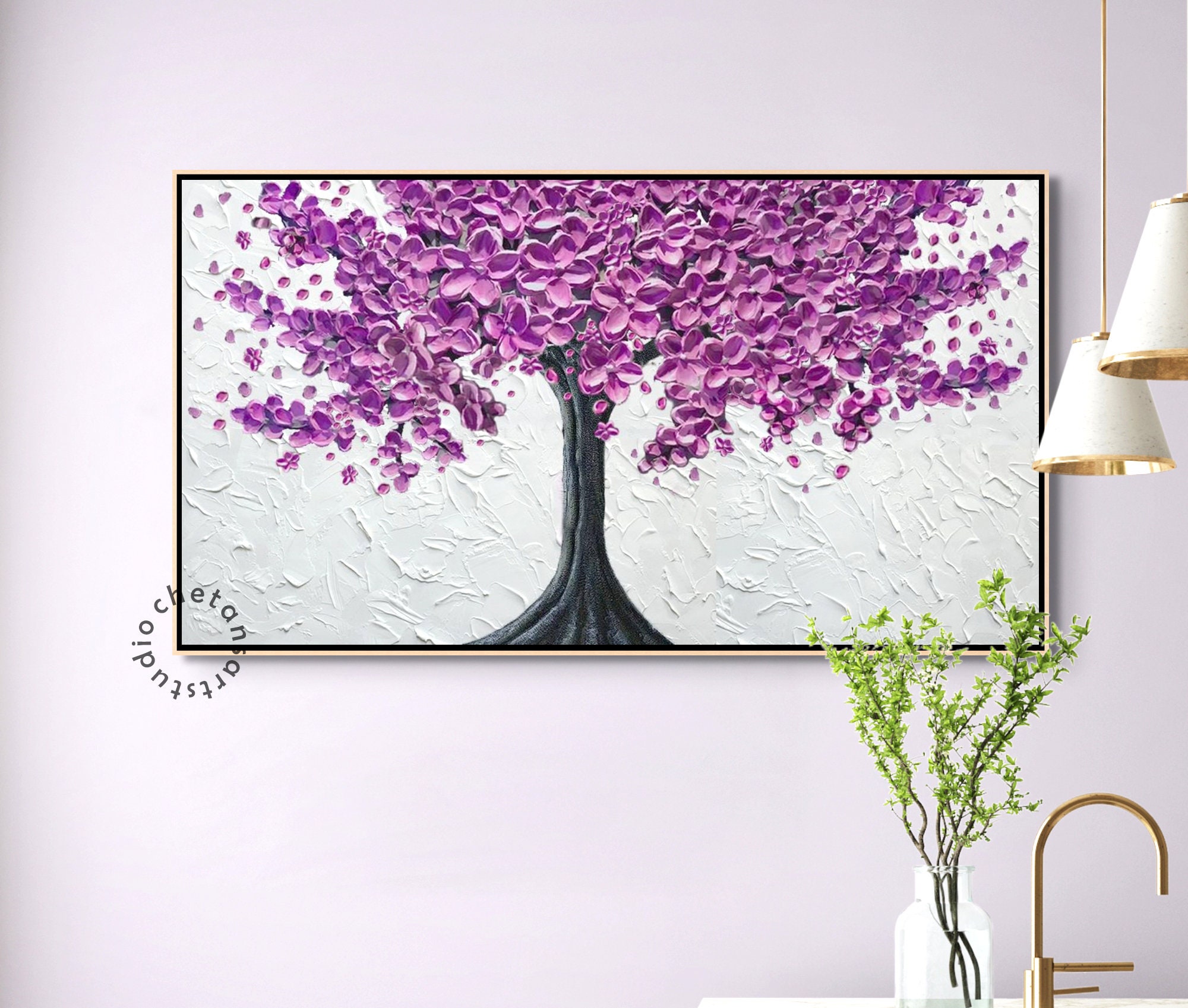 Original 3D Textured Tree Palette Knife Painting Large Blooming Flower Tree Painting on Canvas ...
