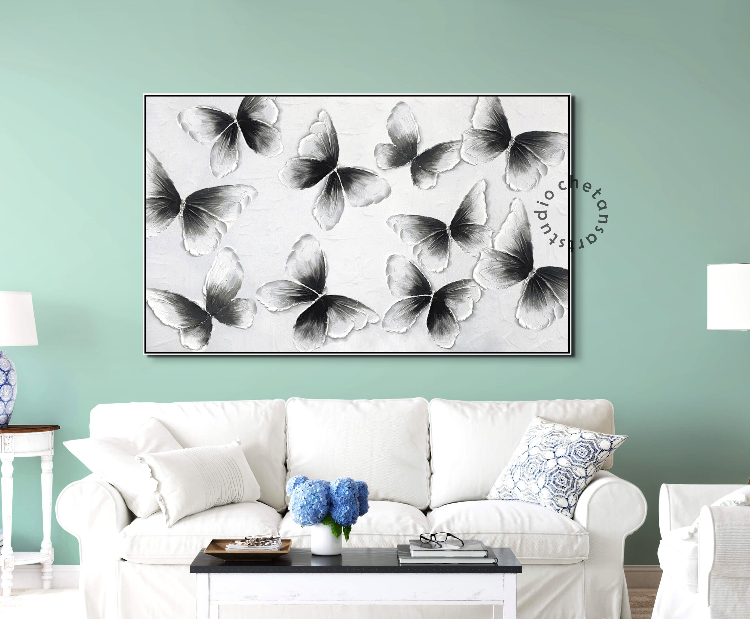 3D Texture Butterfly Painting Black and White Butterfly Art - Etsy