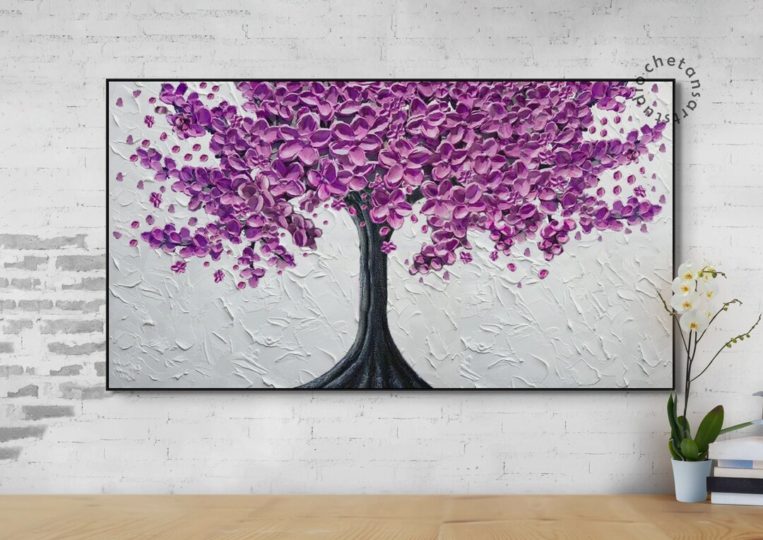 Original 3D Textured Tree Palette Knife Painting Large Blooming Flower ...