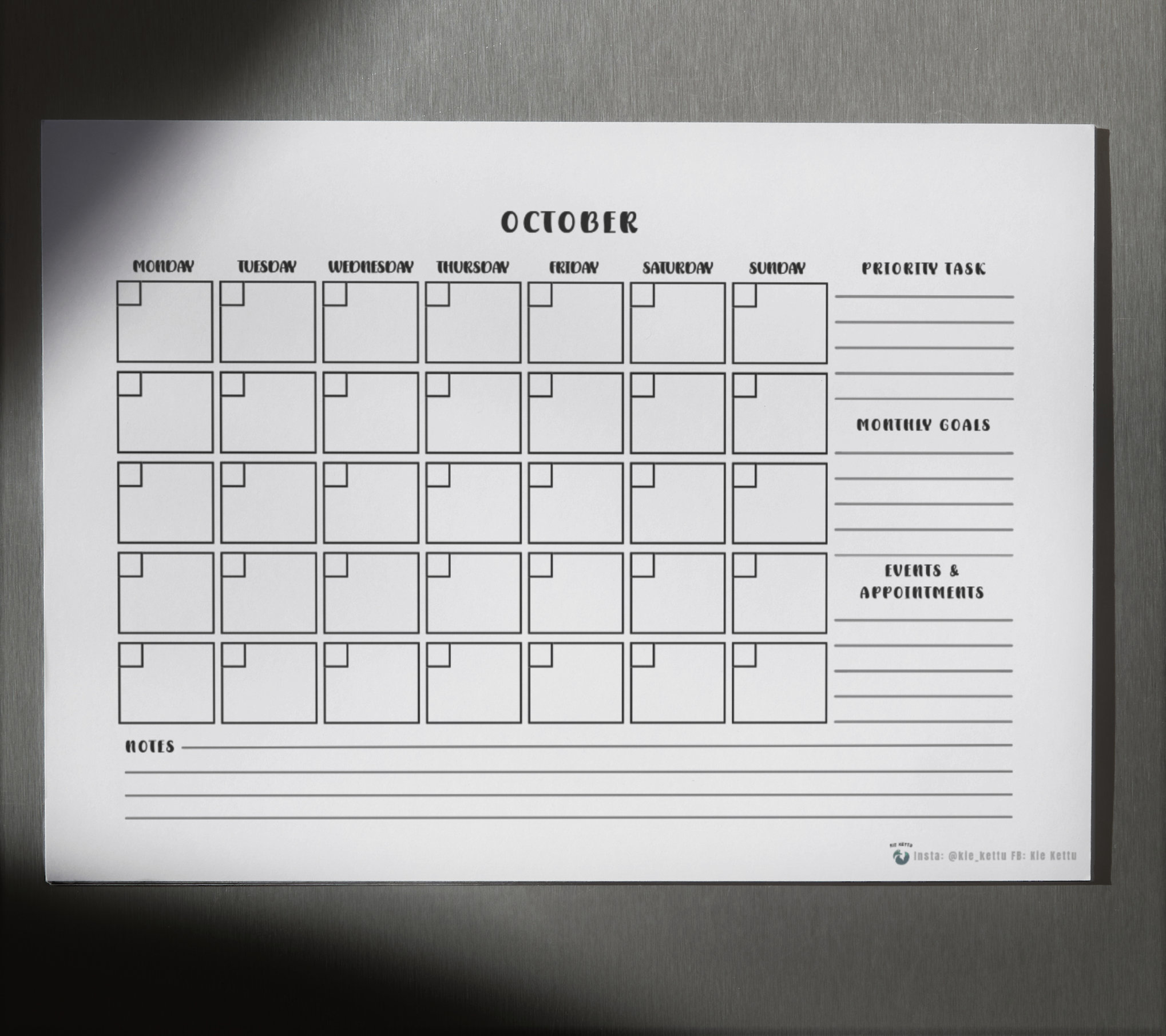 Multi-year Printable Black and White Simple Landscape Monthly Calendar ...